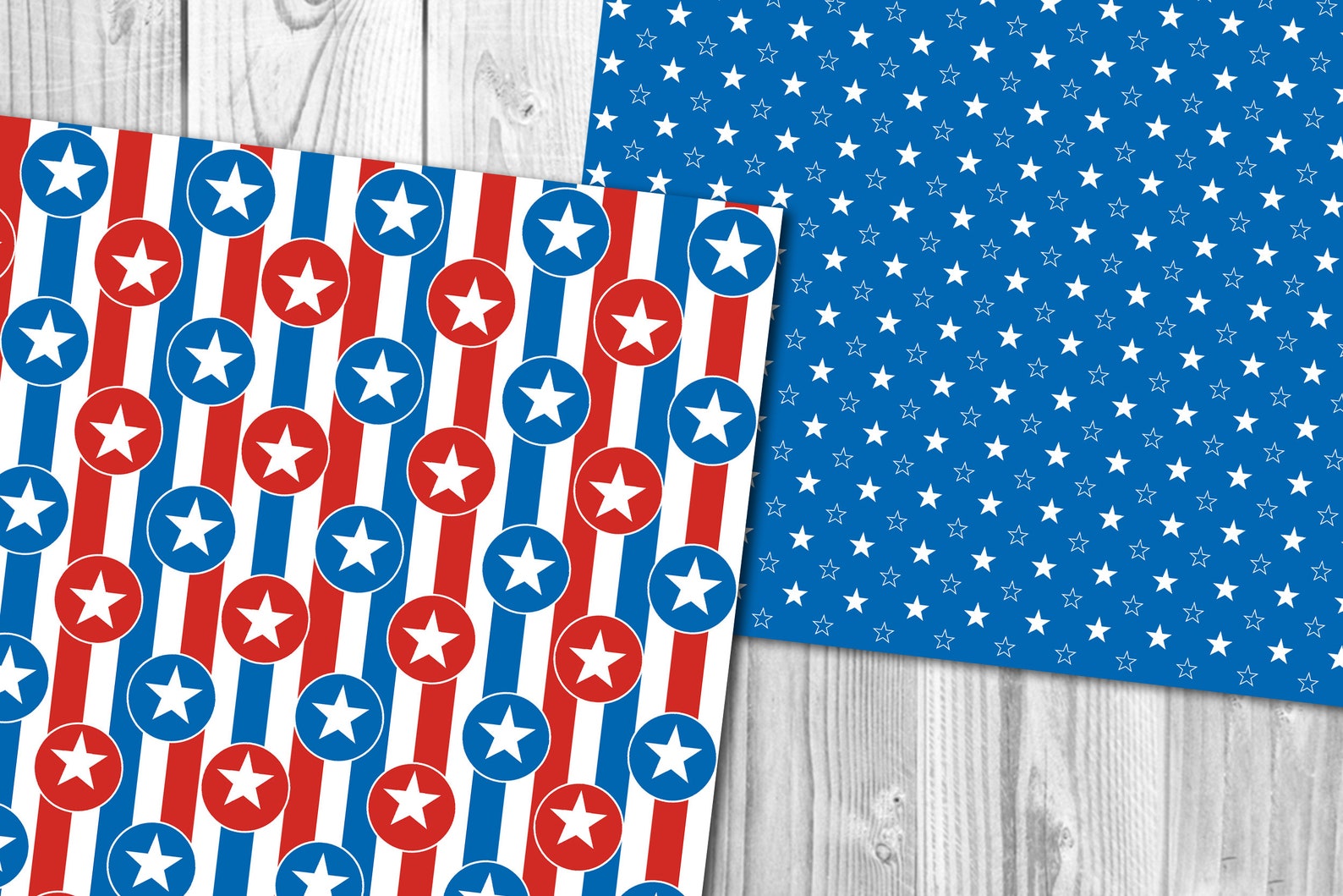 4th of July Digital Paper Set 7 - Red White and Royal Blue American ...