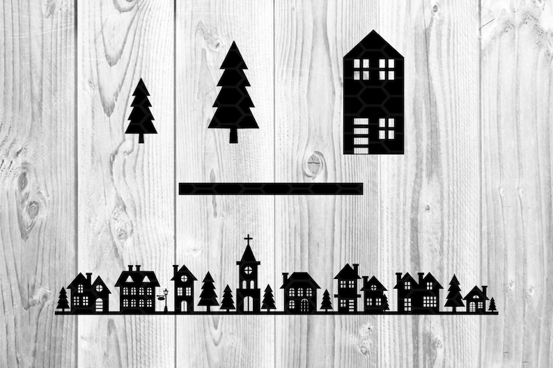 Christmas Night Buildings Scene SVG Silhouette Design Clipart - Etsy