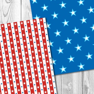 4th of July Digital Paper Set 6 - Red White and Royal Blue American ...
