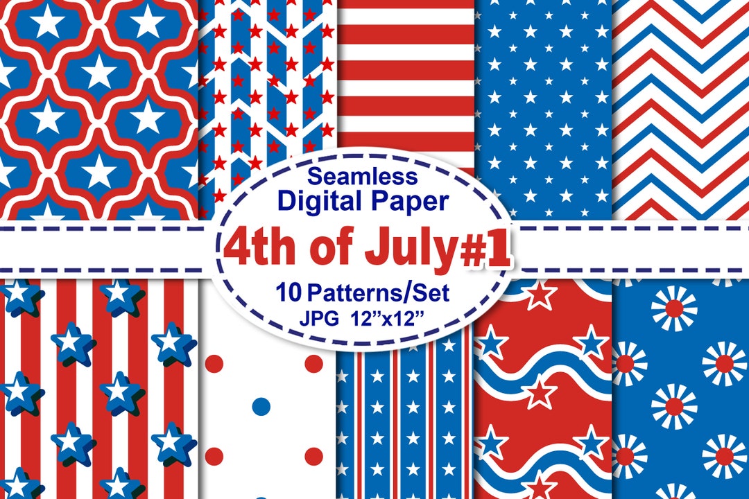 4th of July Digital Paper Set 1 - Red White and Royal Blue American ...