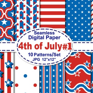 4th of July Digital Paper Set 1 - Red White and Royal Blue American ...