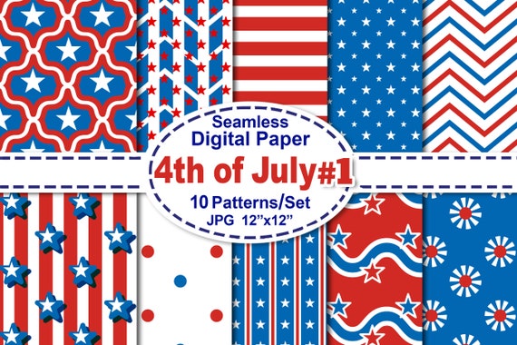 4th of July Digital Paper Set 1 Red White and Royal Blue | Etsy