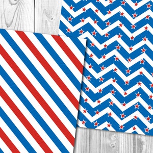 4th of July Digital Paper Set 7 - Red White and Royal Blue American ...