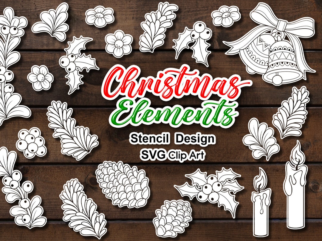 Christmas Elements SVG Silhouette Stencil Design Clipart Set Decor ...