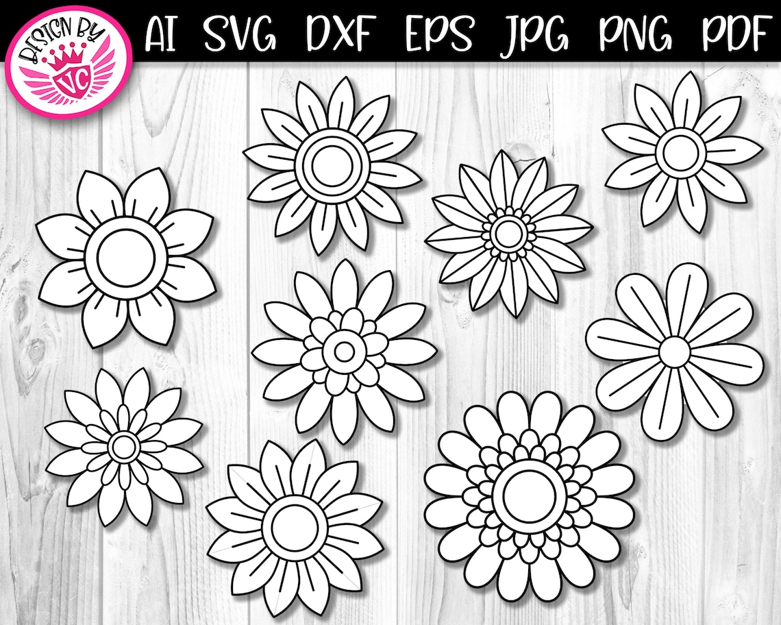 Flower Doodle V-1 Simple Floral Clipart Instant Digital | Etsy
