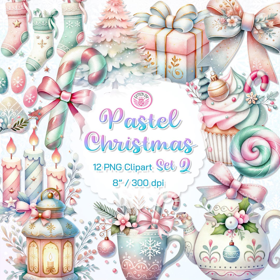 Pastel Christmas Clipart Collection Set-2 Watercolor Painting ...