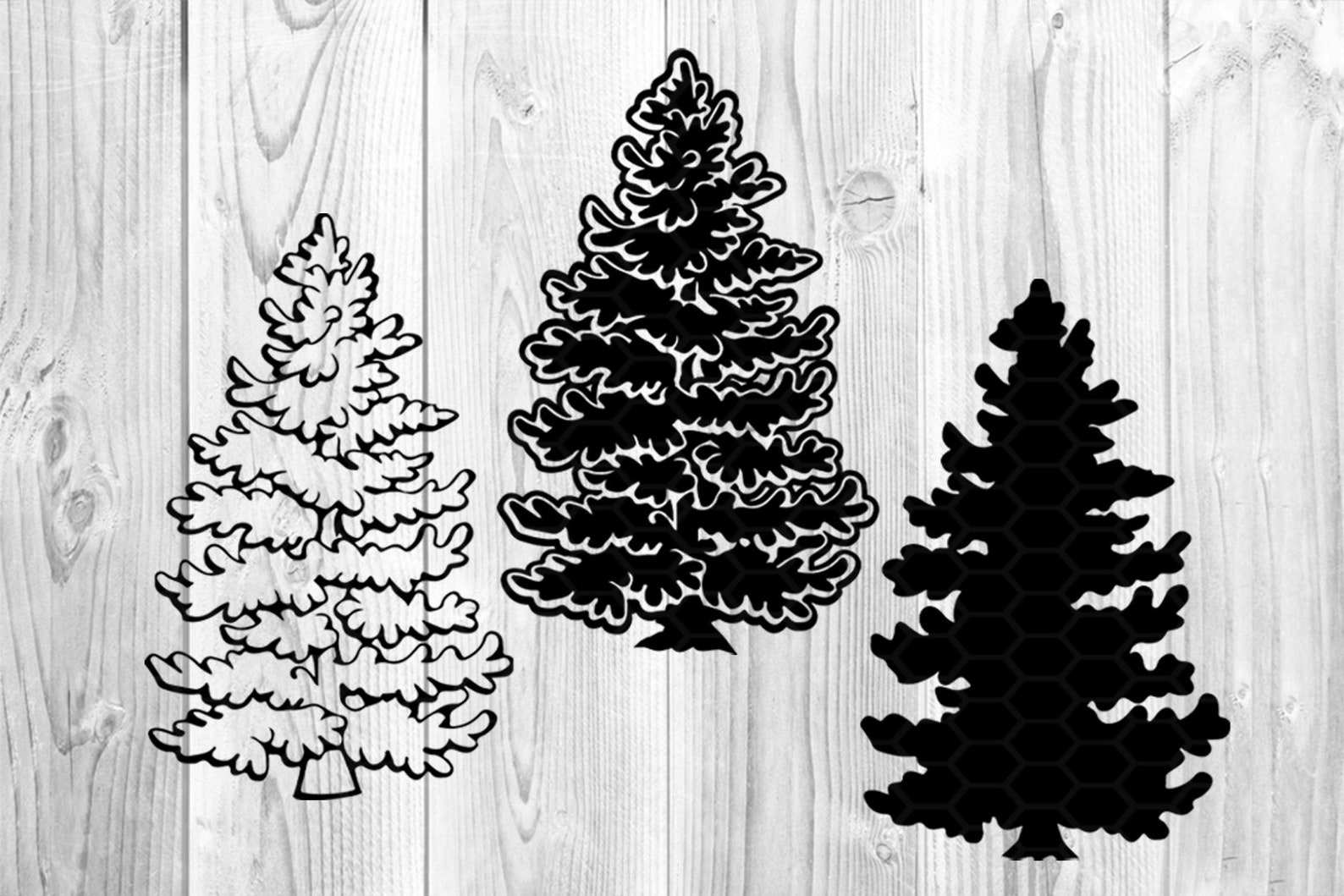 Christmas SVG Pine Tree Clipart 3 Designs Set 2 Decor Ornaments Digital ...