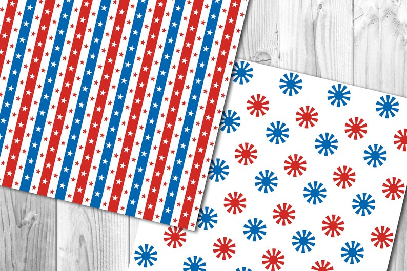 4th of July Digital Paper Set – Red, White & Blue Seamless Patterns - Etsy