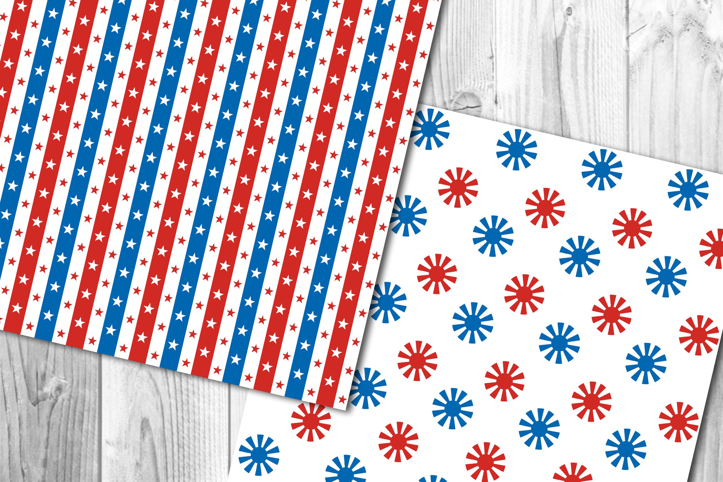 4th of July Digital Paper Set 3 Red White and Royal Blue American Flag ...