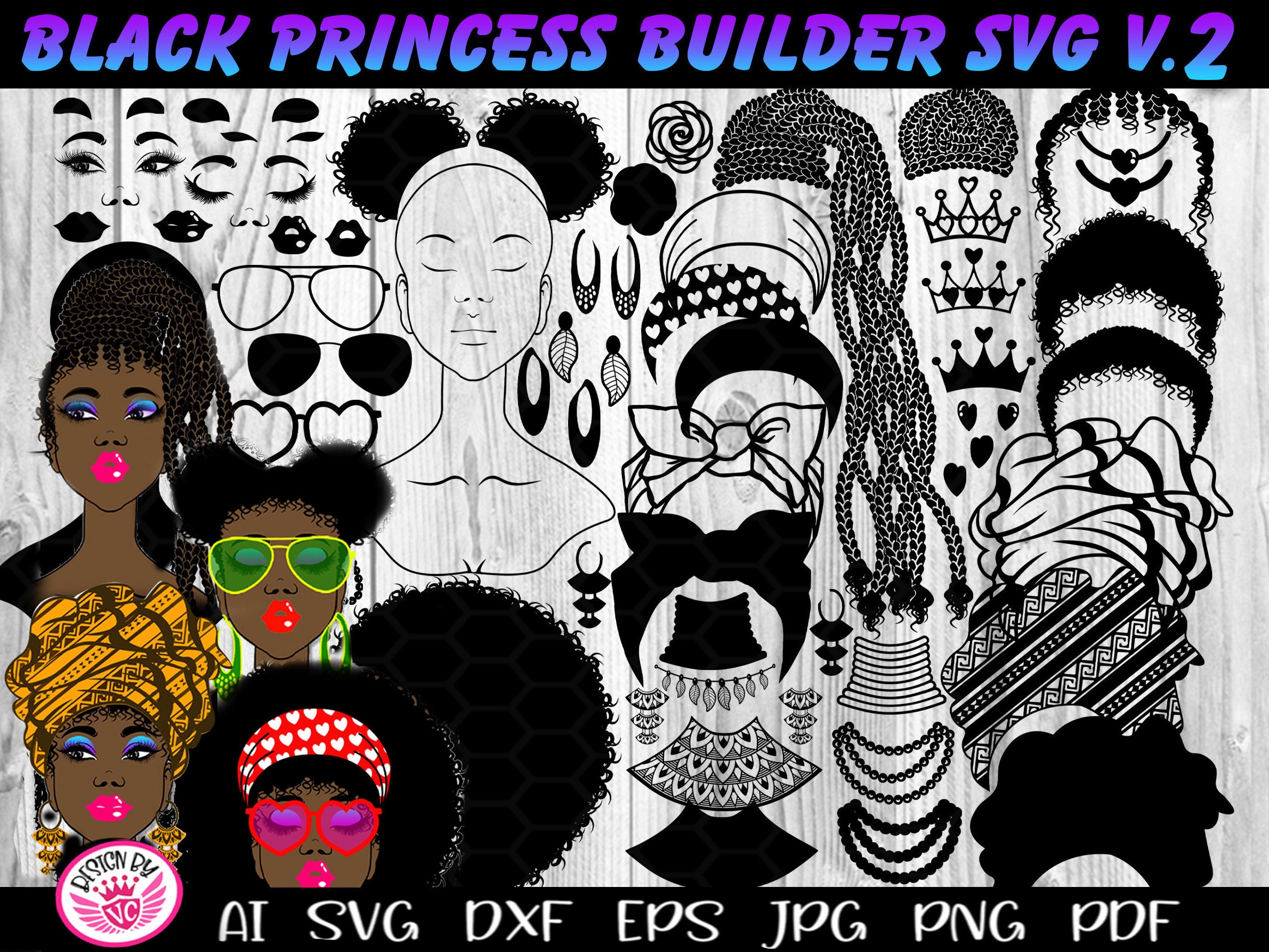 Black Princess Layered SVG V.2 African Women Afro & Braid - Etsy