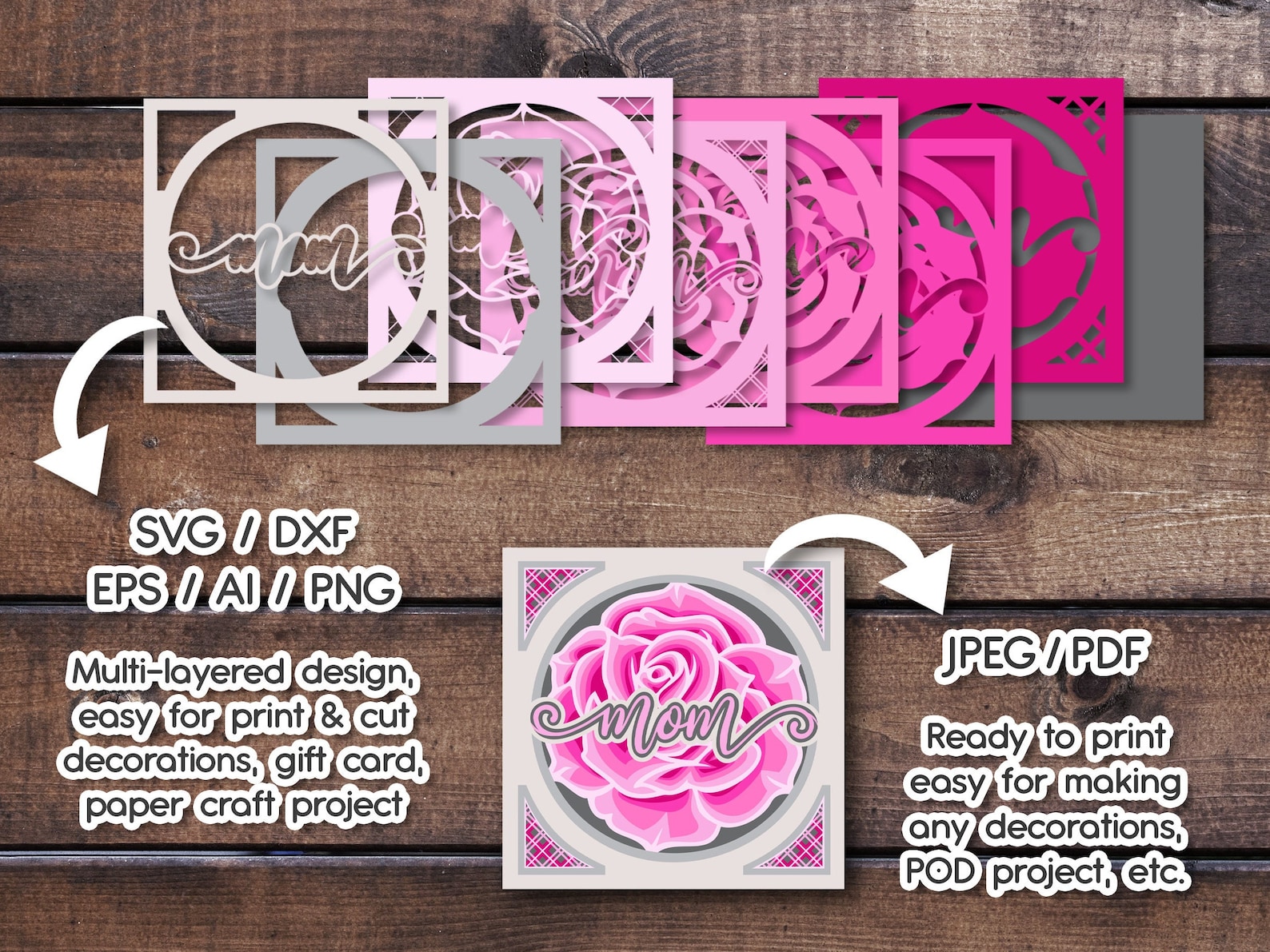 3D MOM Roses Multi-layered Design Flowers Papercut SVG Clipart Digital ...