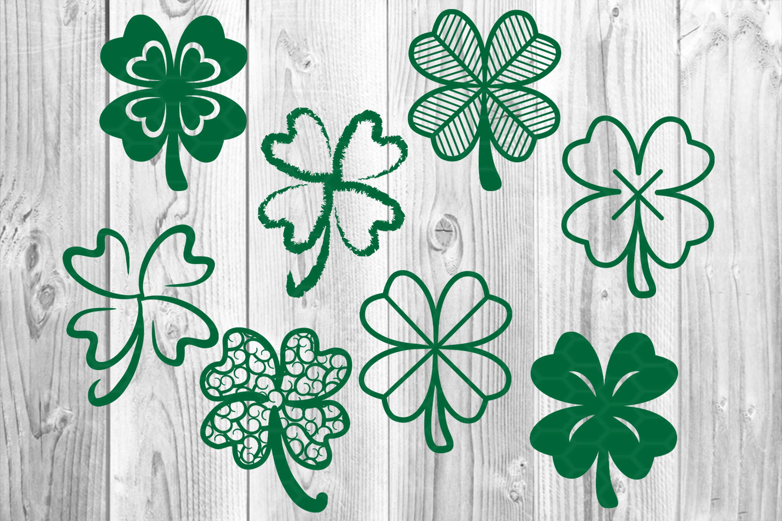 St. Patrick's Day Symbol Shamrock and Four Leaf Clover Clip Art SVG ...