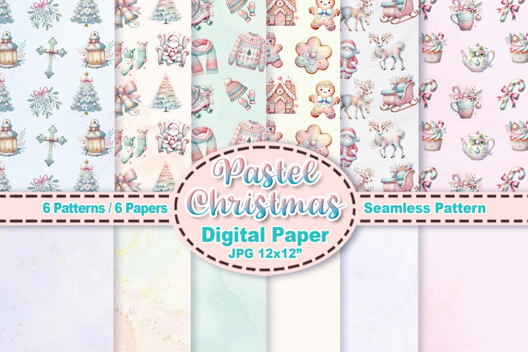12 Pastel Christmas Elements Pattern Design Digital Paper 12 Inches ...