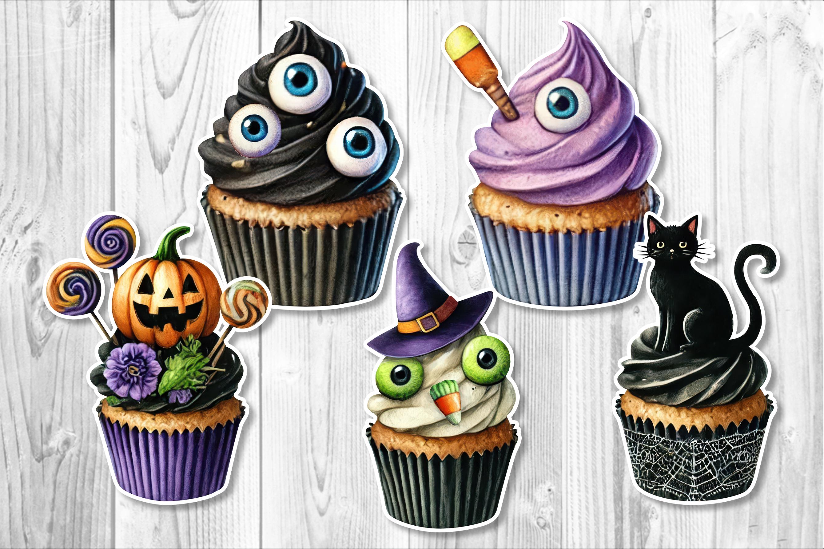25 Halloween Spooky Cupcake Clipart PNG Bundle | Watercolor Halloween ...