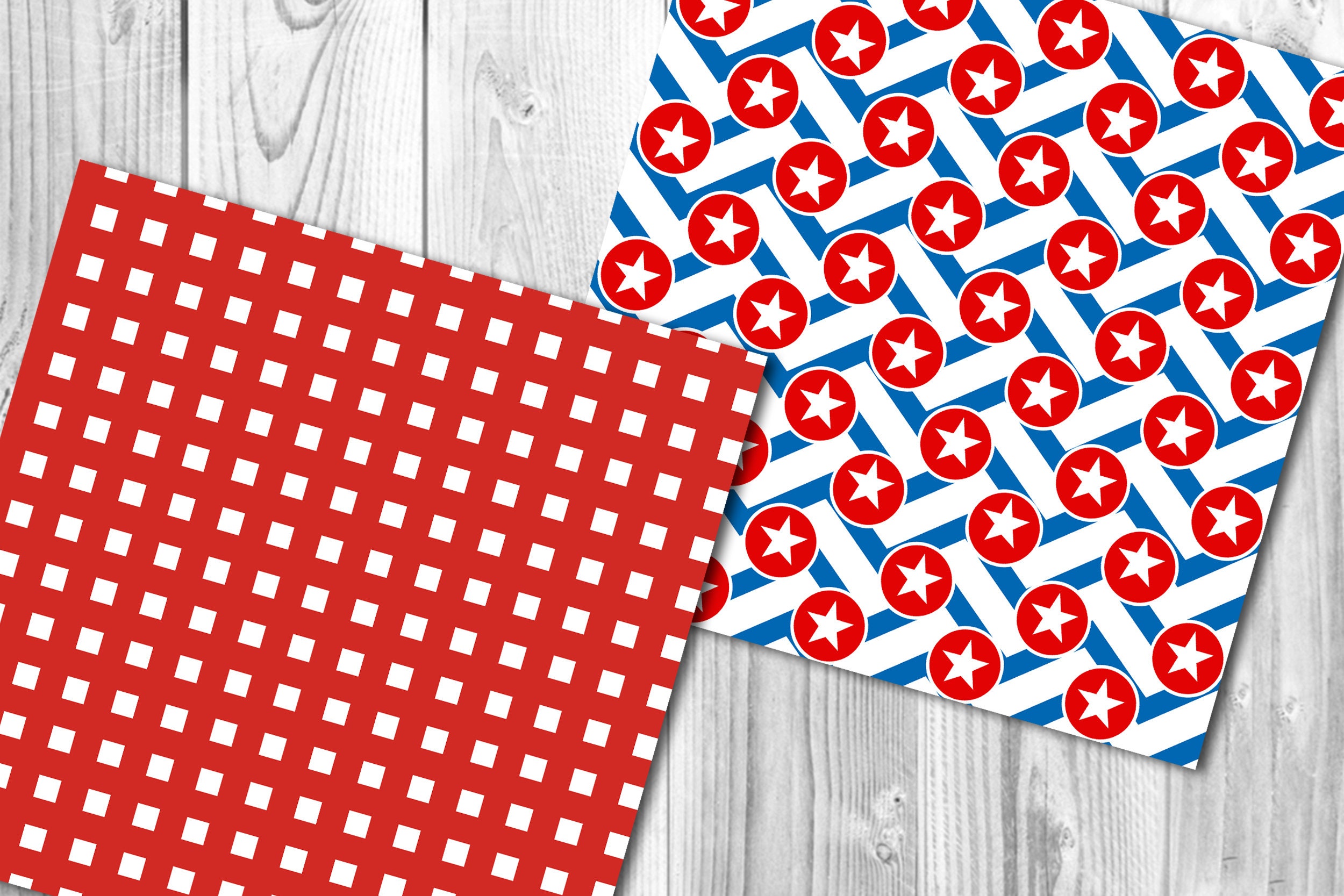 4th of July Digital Paper Set 2 - Red White and Royal Blue American ...