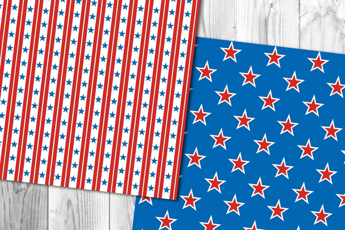 4th of July Digital Paper Set 7 Red White and Royal Blue American Flag ...