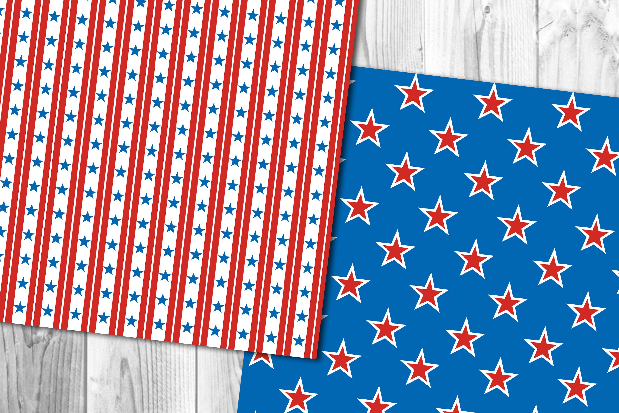4th of July Digital Paper Set 7 - Red White and Royal Blue American ...