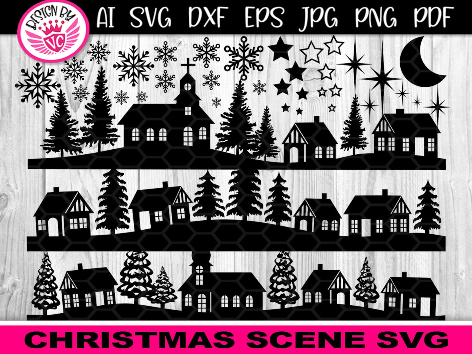Christmas Scene SVG Silhouette Design Clipart Set Decor | Etsy