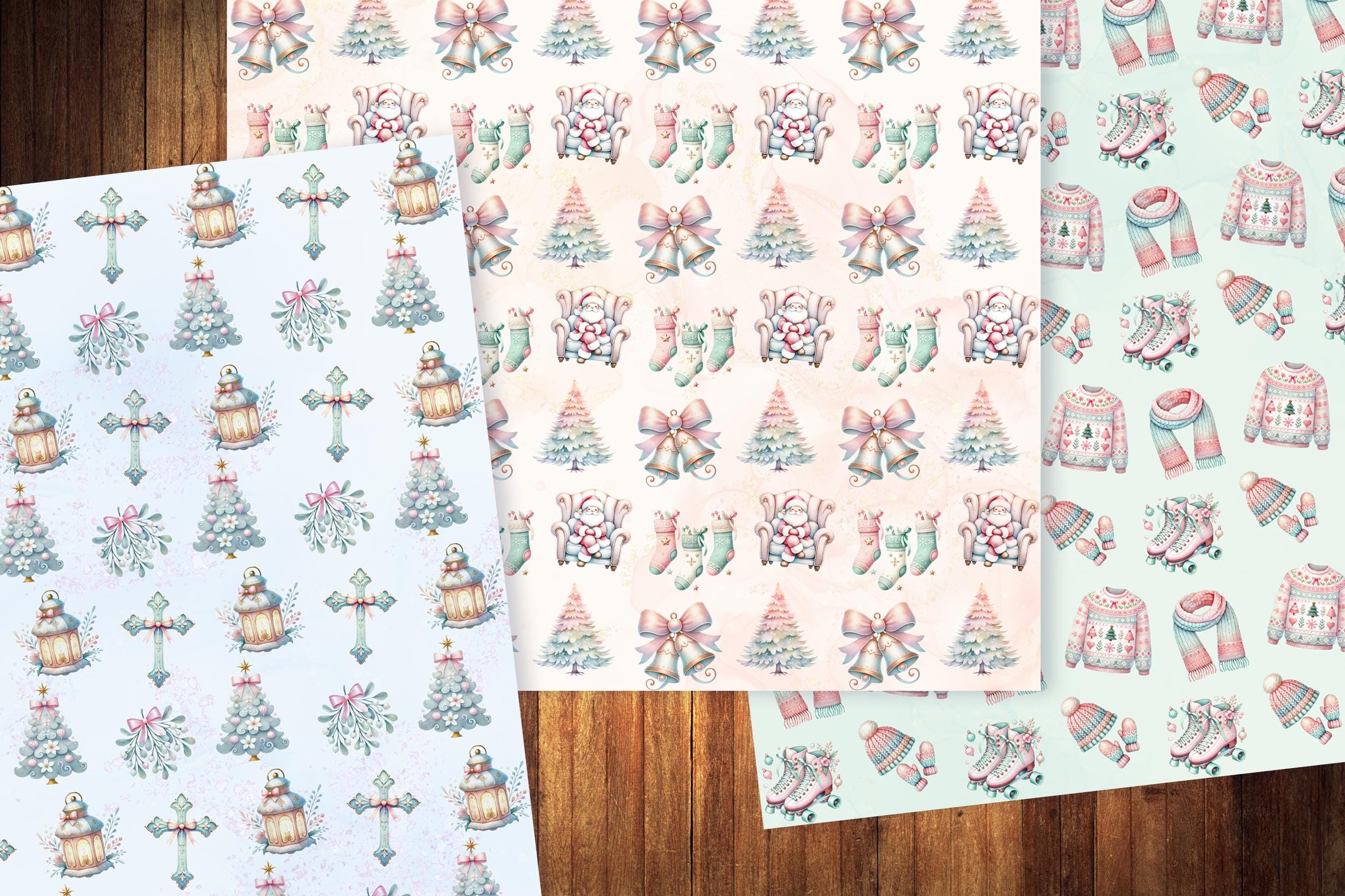 12 Pastel Christmas Elements Pattern Design Digital Paper 12 Inches ...