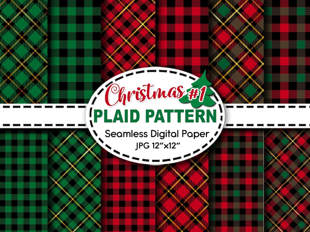Christmas Plaid Digital Paper: Gold Glitter Seamless Patterns (12x12 ...