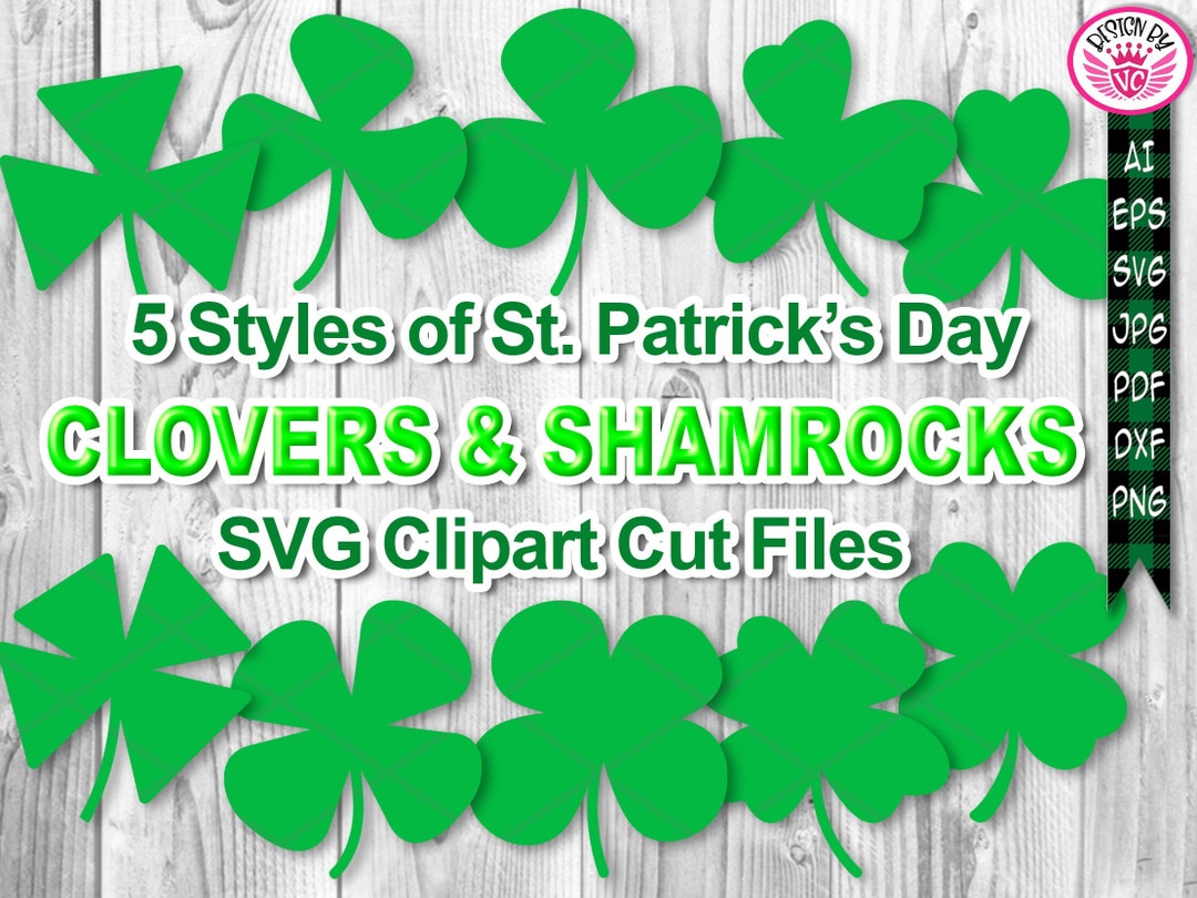 St. Patrick's Day 5 Styles of Shamrocks and Four Leaf Clovers Clip Art ...