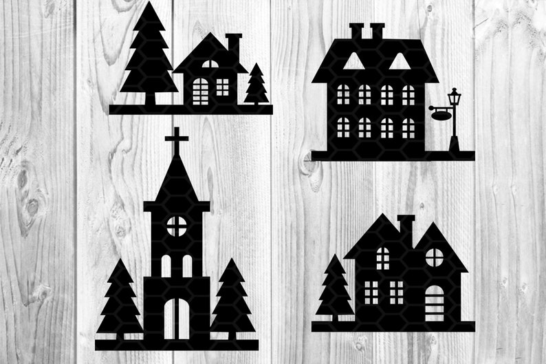 Christmas Night Buildings Scene SVG Silhouette Design Clipart - Etsy