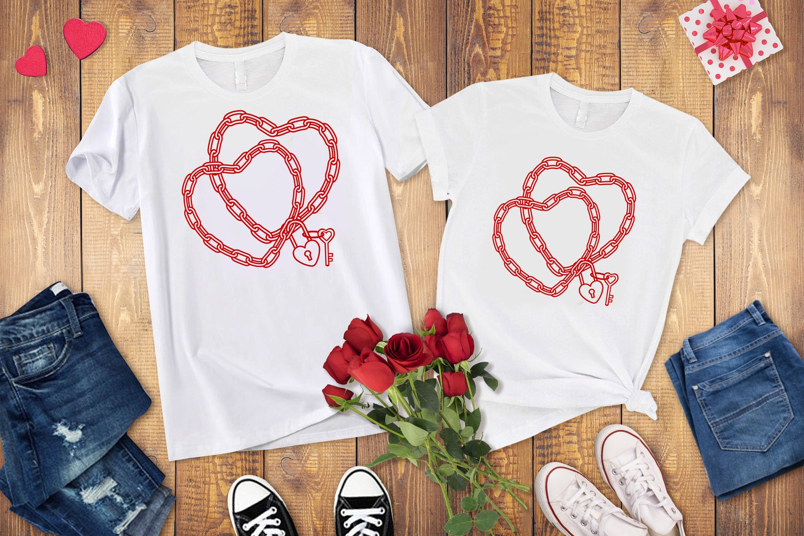 Valentine Chain Hearts Locked With Key SVG Clip Art Couple Love Heart ...