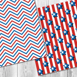 4th of July Digital Paper Set 1 - Red White and Royal Blue American ...