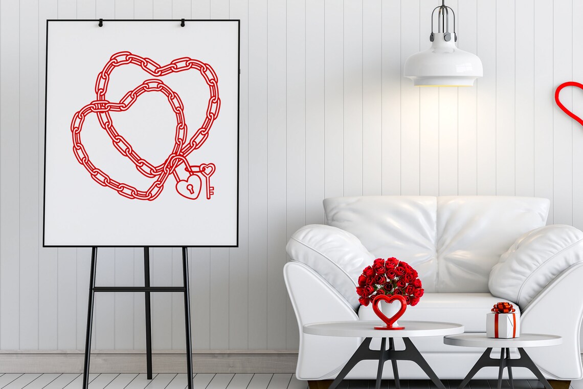 Valentine Chain Hearts Locked With Key SVG Clip Art Couple - Etsy