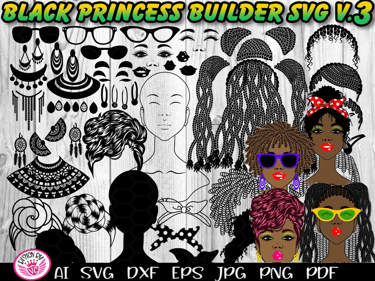 Black Princess Layered SVG V.3 African Women Braid Hair Bun, Dreadlocks ...