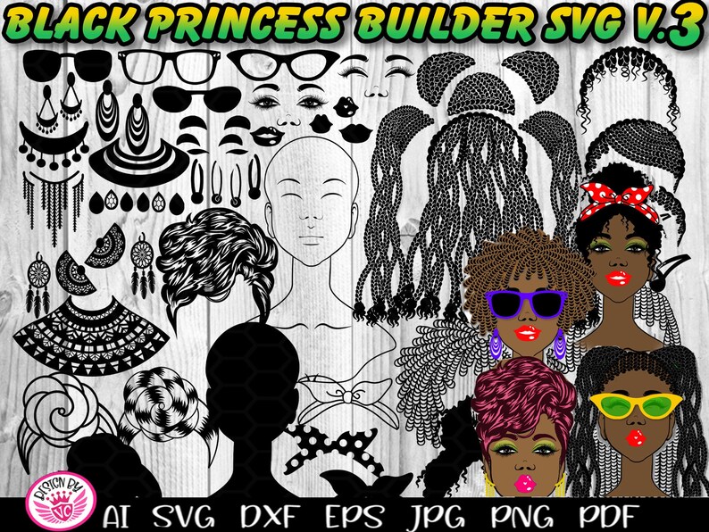 Black Princess Layered SVG V.3 African Women Braid Hair Bun, Dreadlocks ...