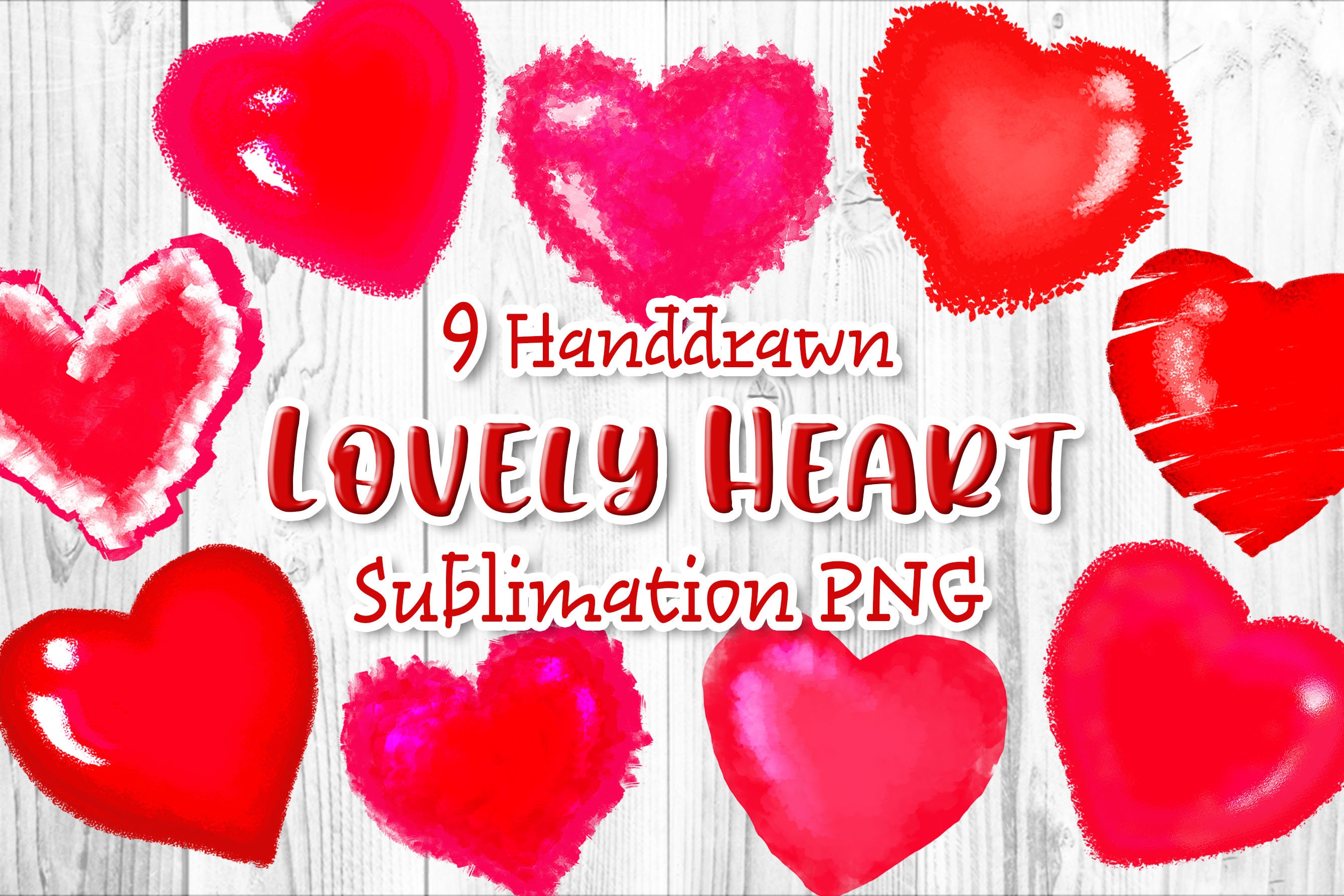 Sublimation PNG Hand Drawn Valentine Red Hearts Clip Art Design ...