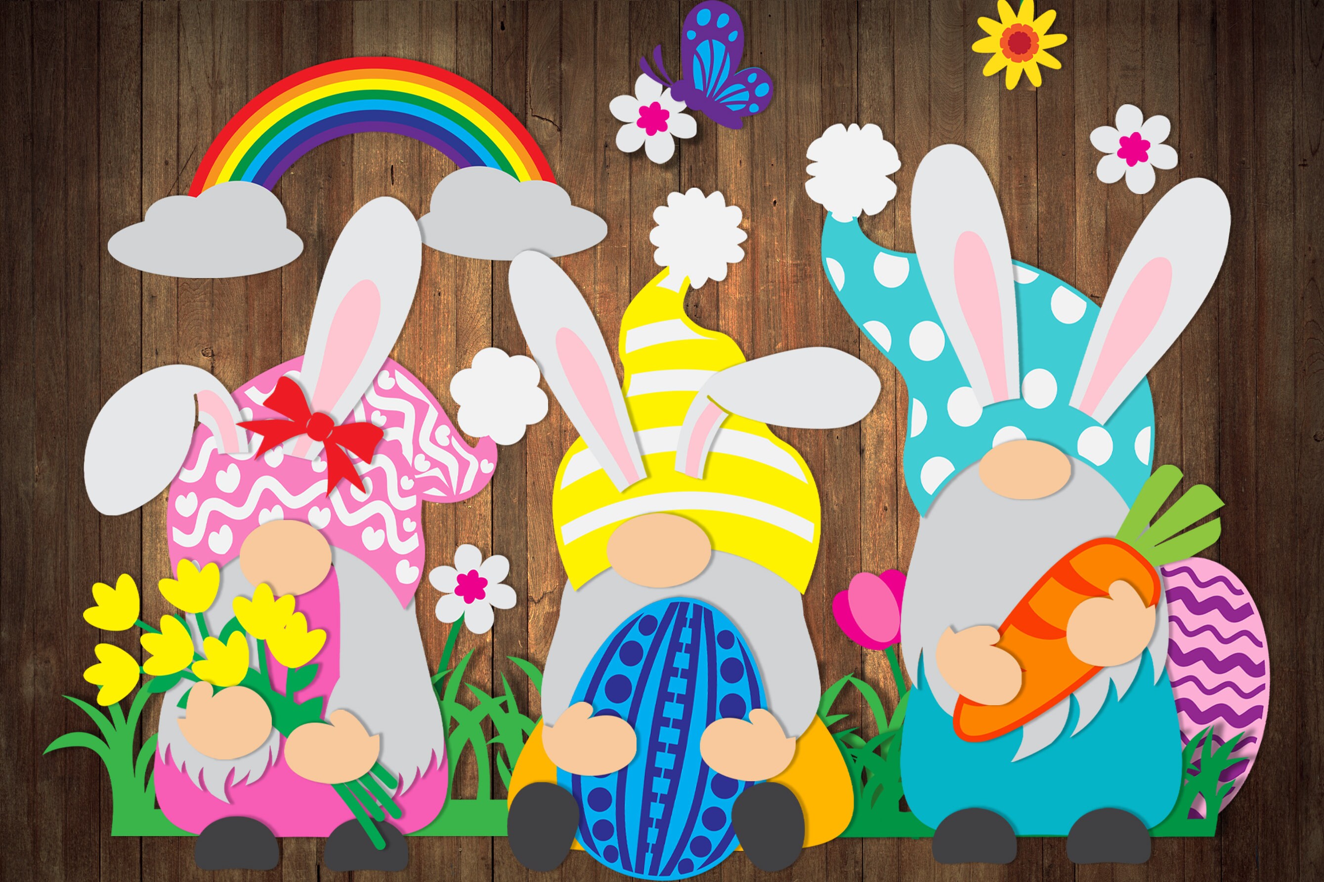 Easter Bunny Gnome Builder SVG Clipart Set Layered Design Elements ...