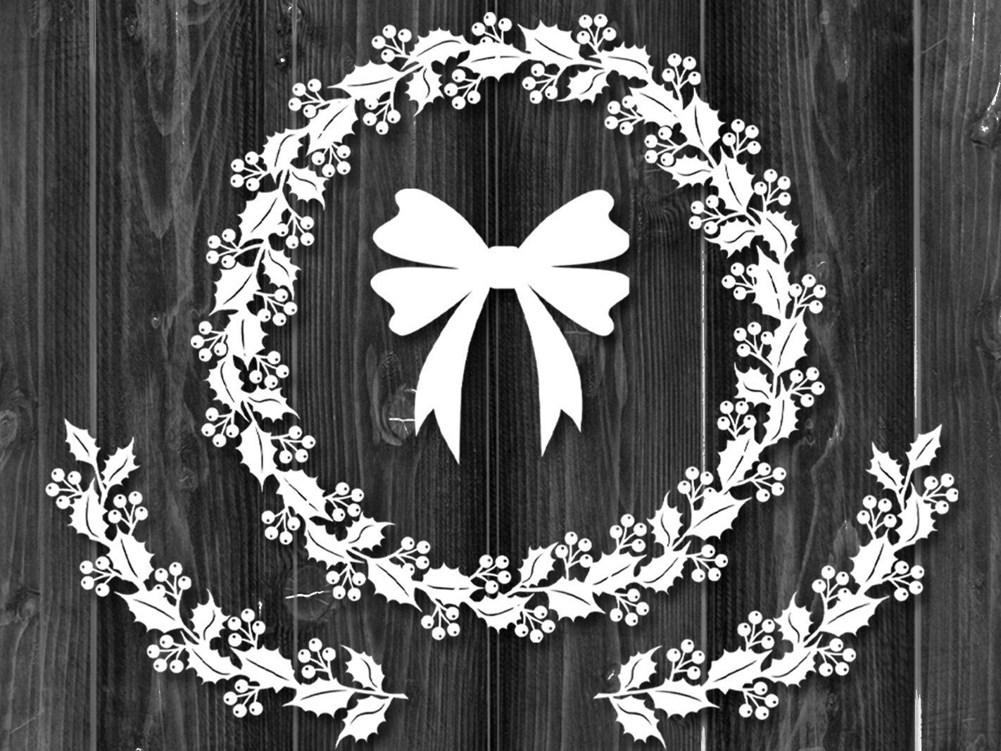 Christmas SVG Silhouette Holly Wreath With Ribbon Bow Clipart Design ...