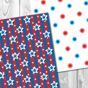 4th of July Digital Paper Set 6 - Red White and Royal Blue American ...