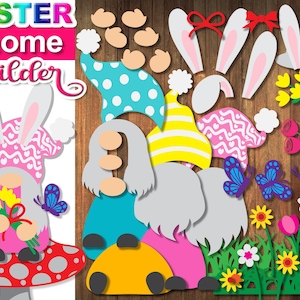 Easter Bunny Gnome Builder SVG Clipart Set Layered Design Elements ...