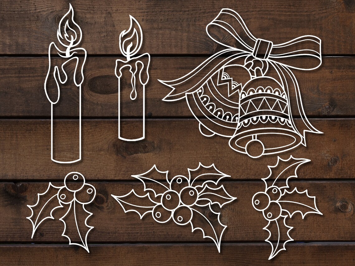 Christmas Elements SVG Line Art Design Clipart Set Decor | Etsy