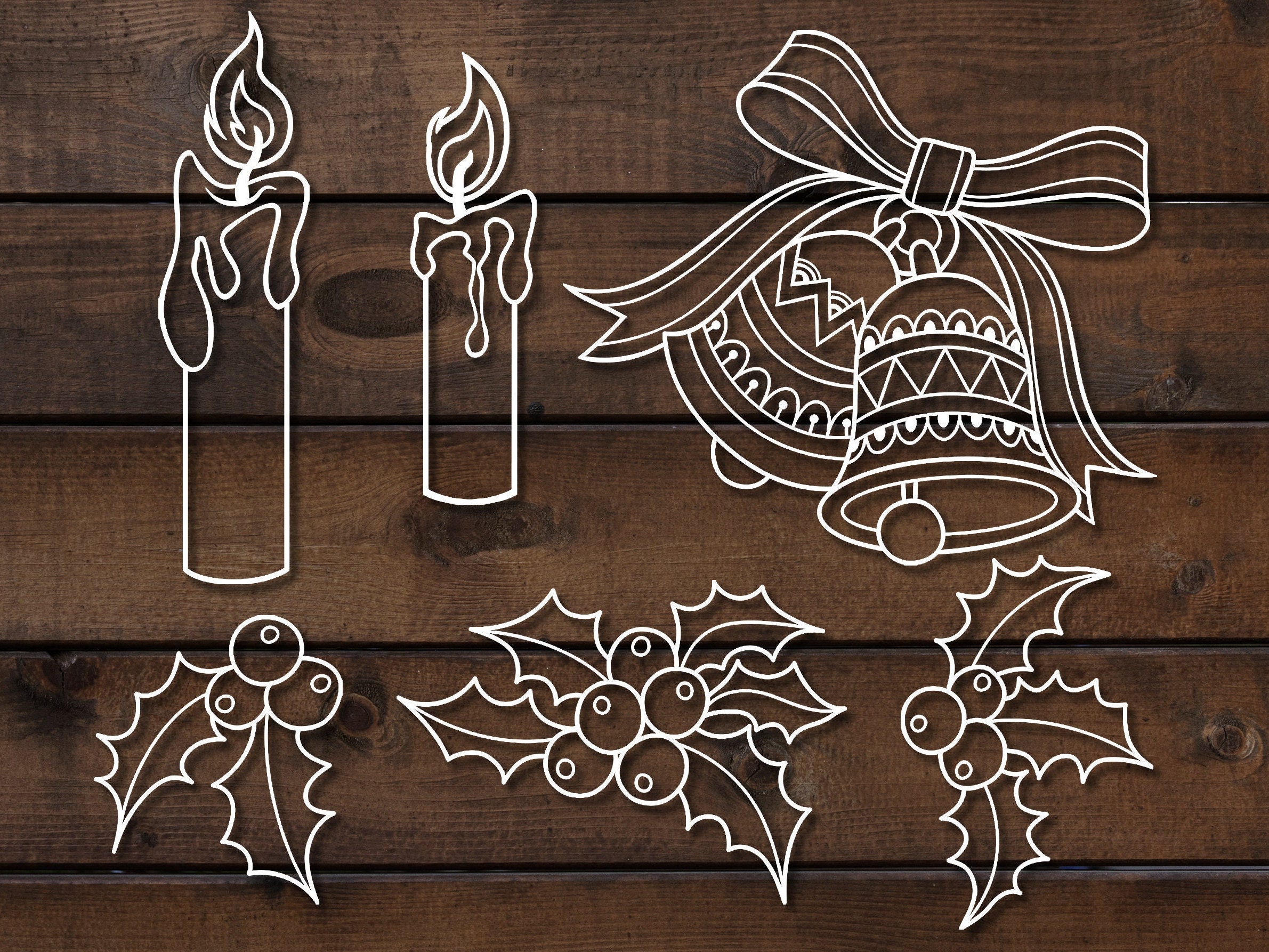 Christmas Elements SVG Line Art Design Clipart Set Decor | Etsy