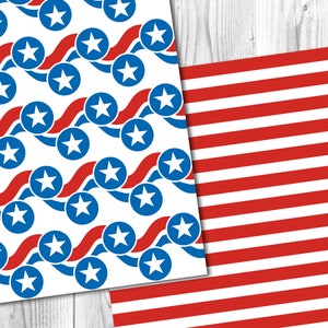 4th of July Digital Paper Set 8 - Red White and Royal Blue American ...