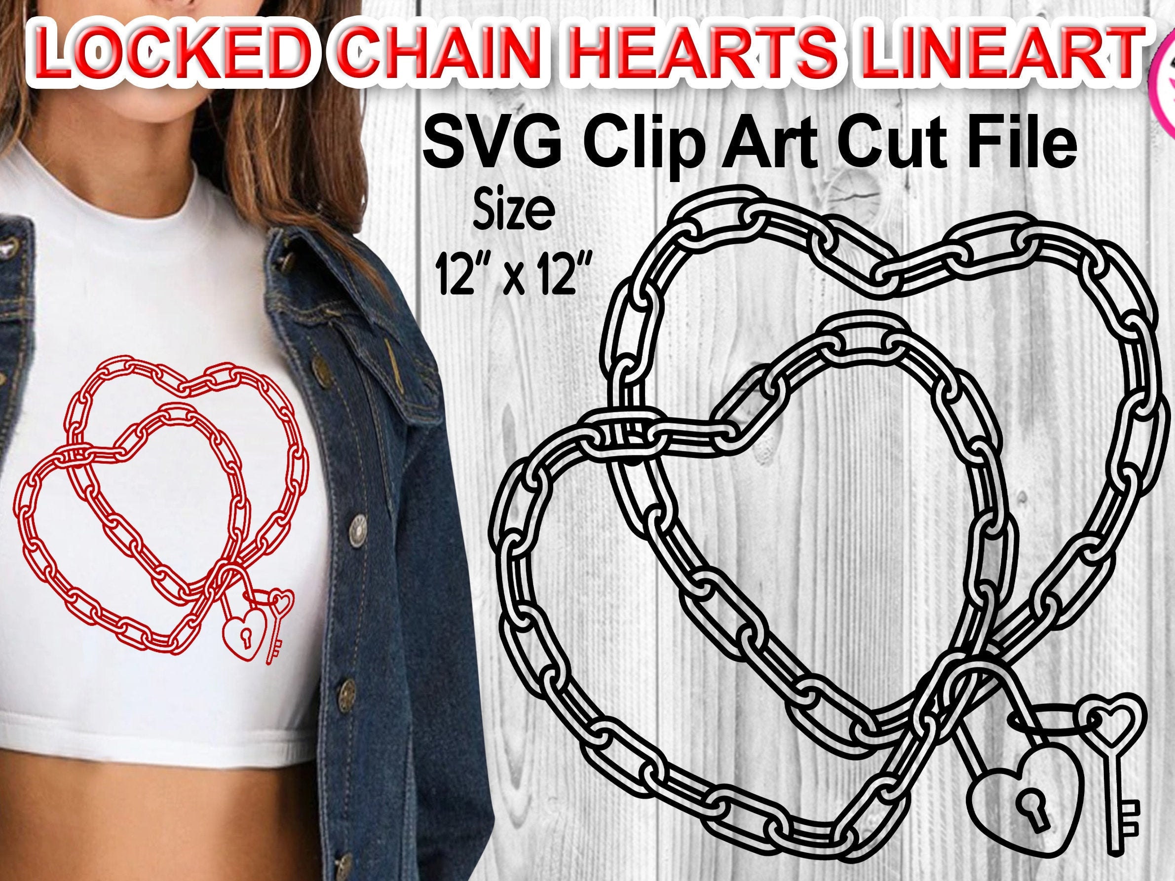Valentine Chain Hearts Locked With Key SVG, Love Clip Art (digital ...