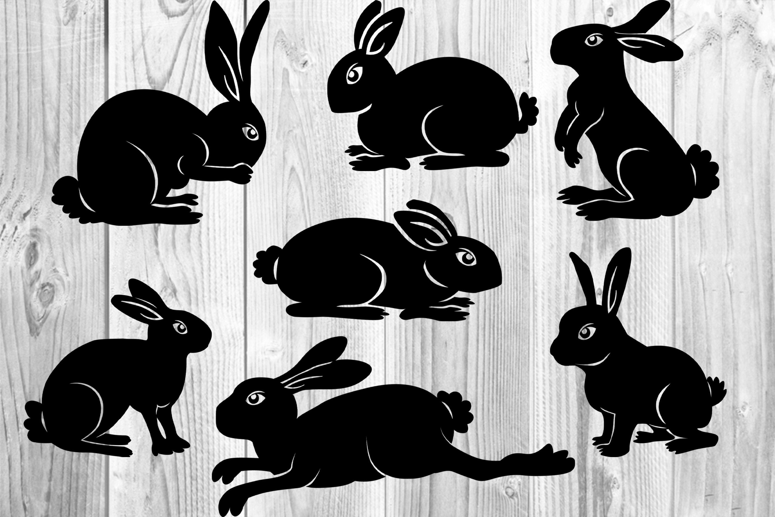 Easter Rabbit SVG V.2 Bunny Cut Files 7 Designs Silhouette Clipart ...