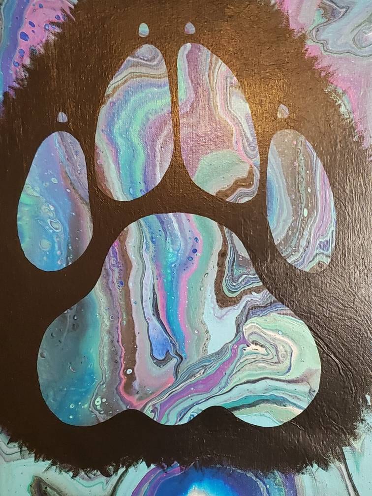 Multi Color Paw Print Original Acrylic Pour Pintura 16x20 - Etsy España