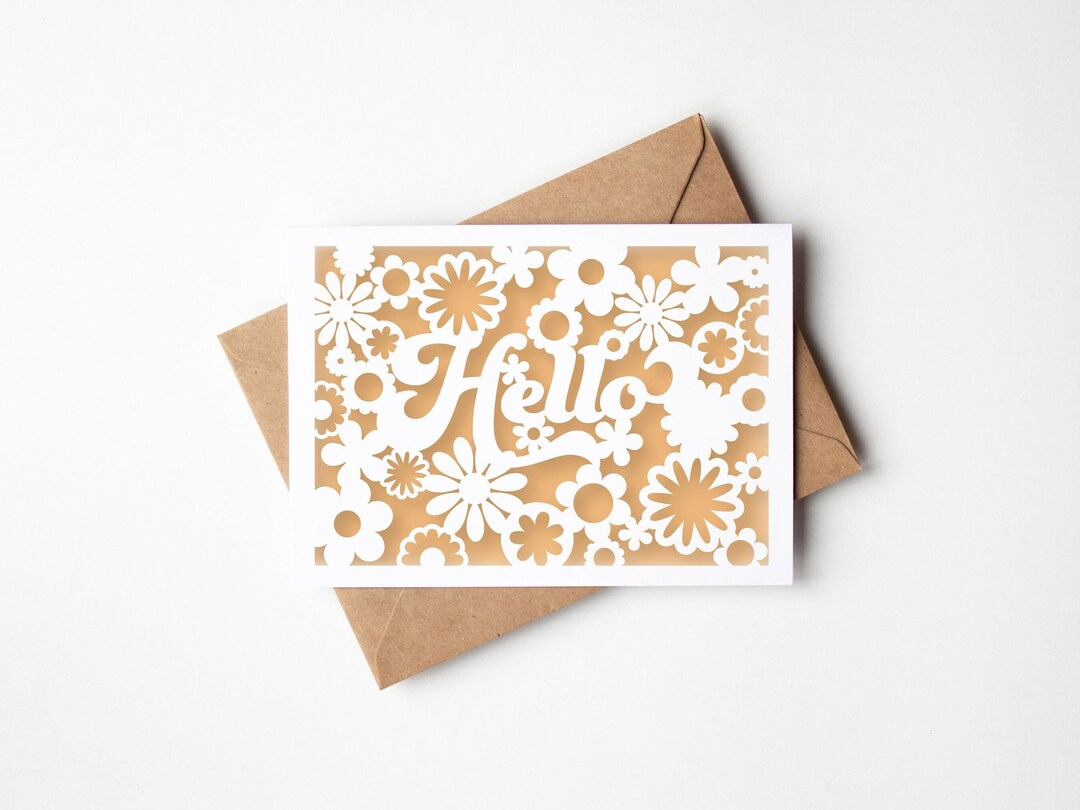 Hello Card SVG, Retro Flower Papercut Spring Greeting Card, Any ...