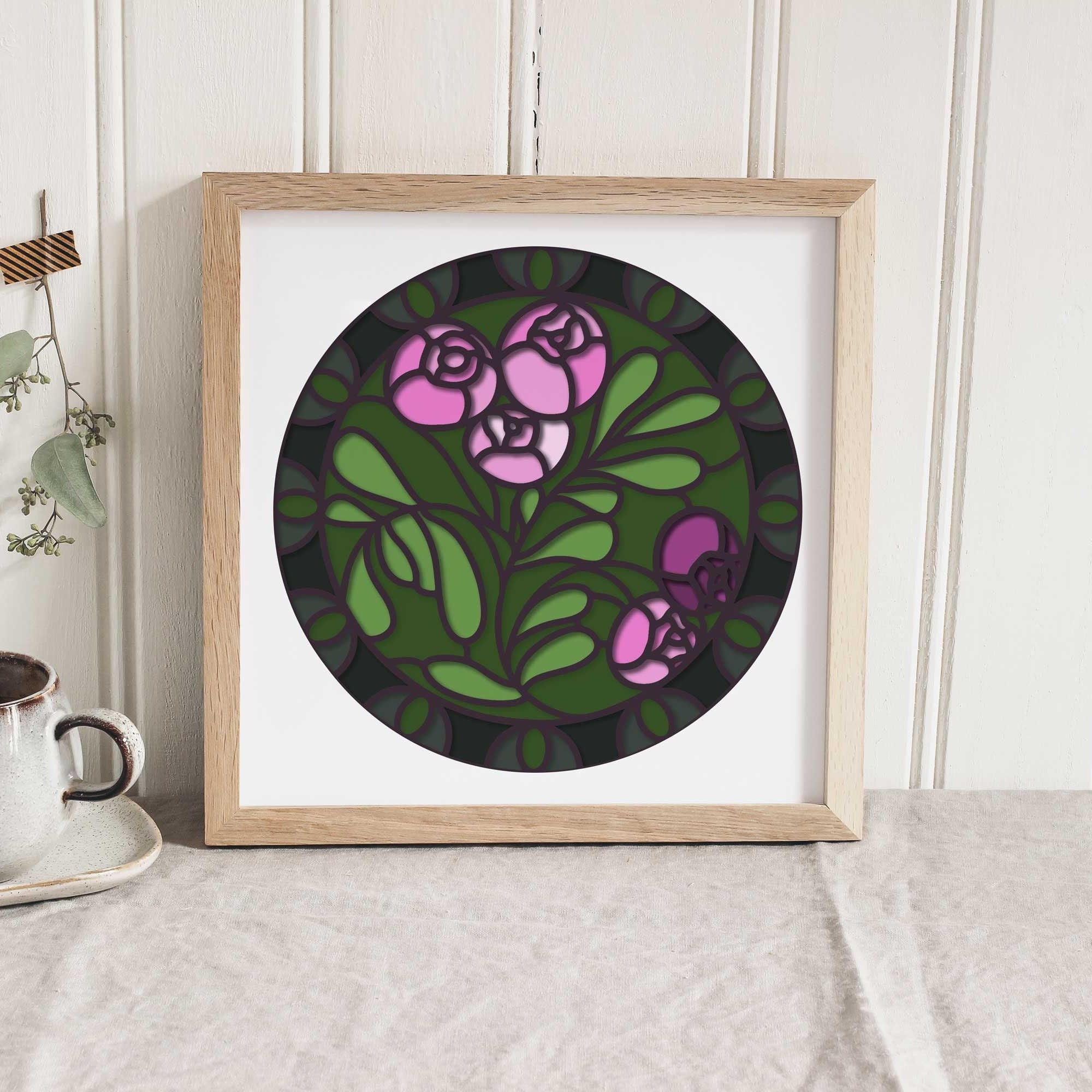 3D Roses Vintage Stained Glass SVG, Layered Shadowbox Cardstock ...