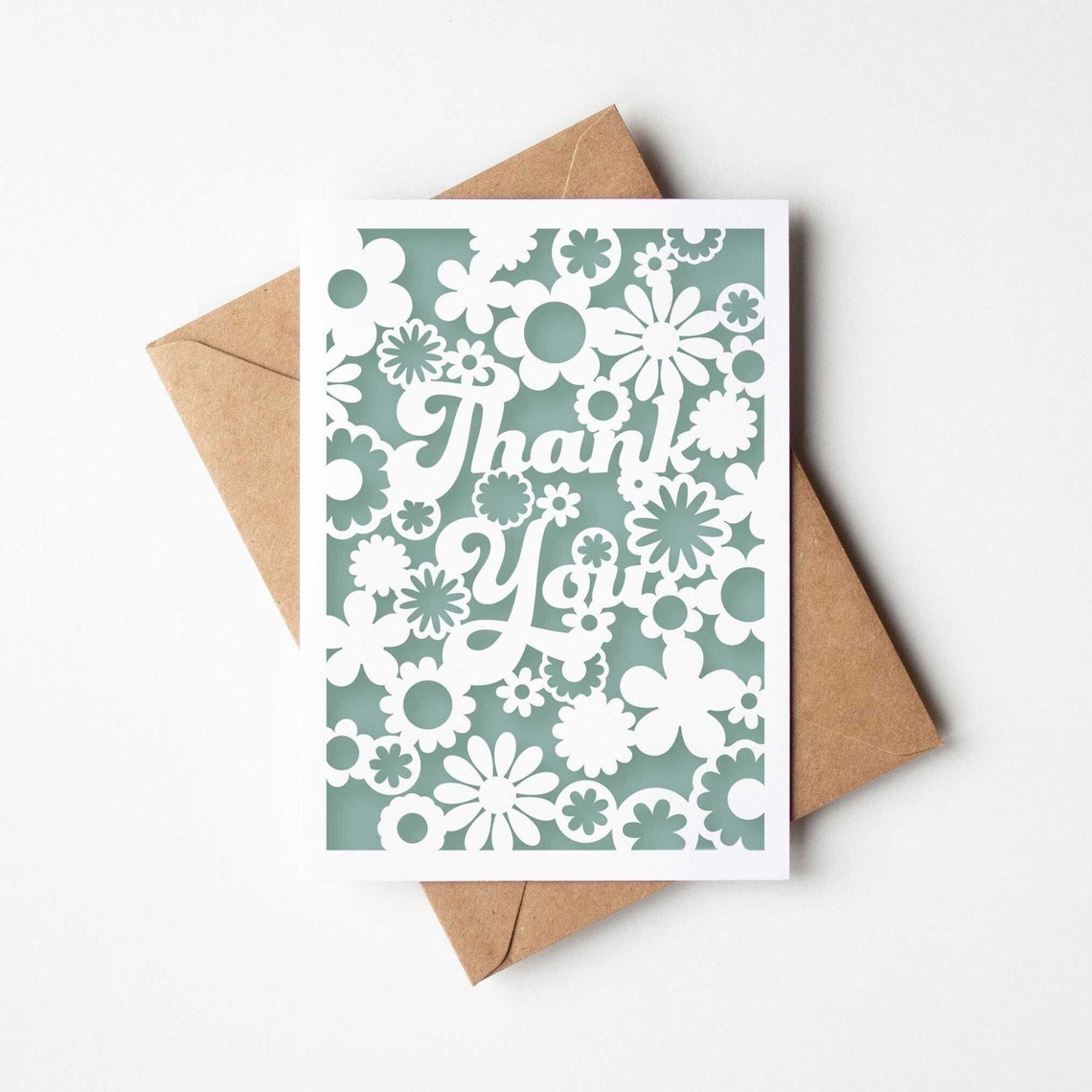 Thank You Card SVG Retro Flower Power Papercut Greeting Card - Etsy