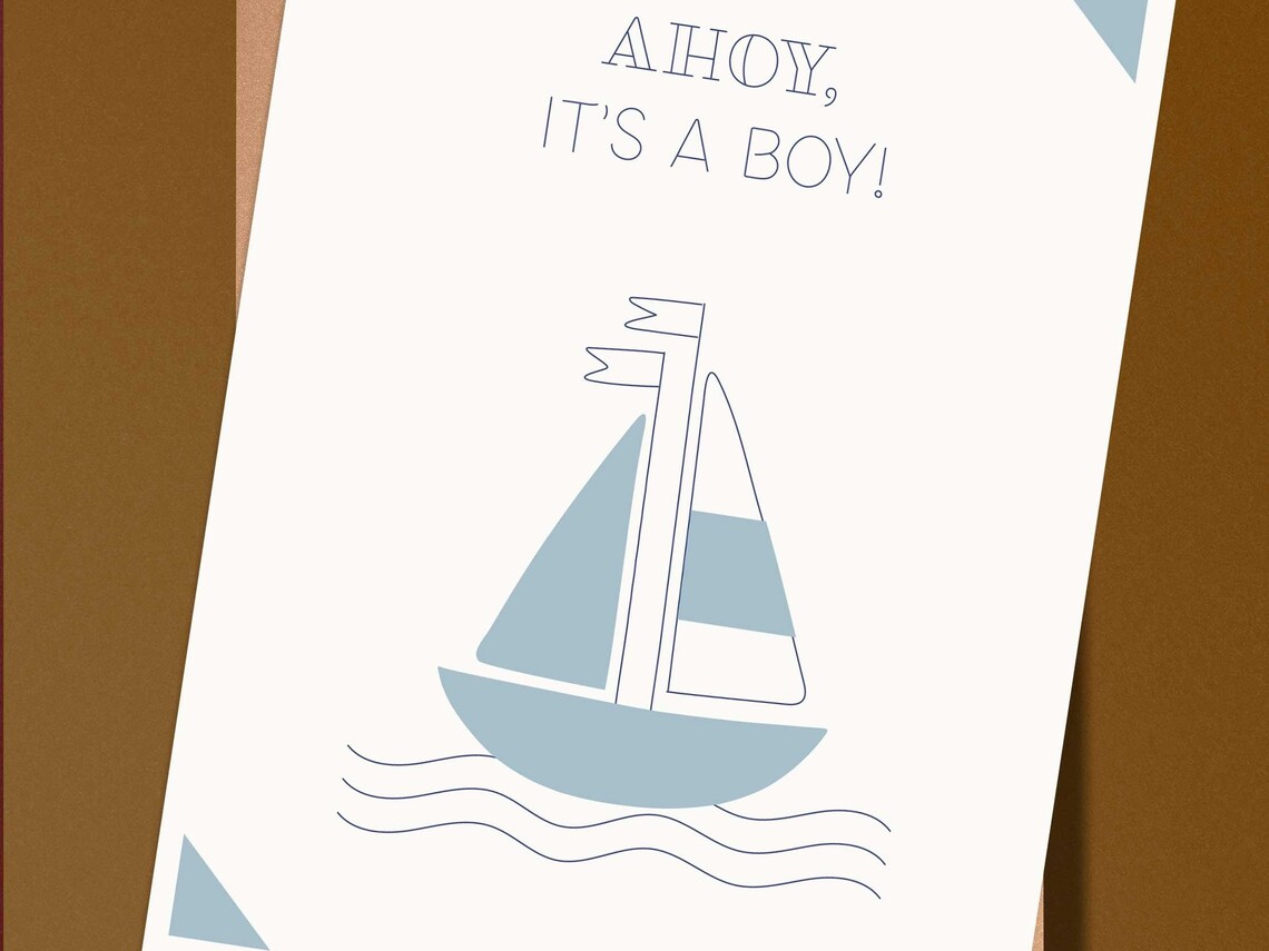 New Baby Boy Card SVG, Sailboat Baby Shower Insert Card Cut File Design ...
