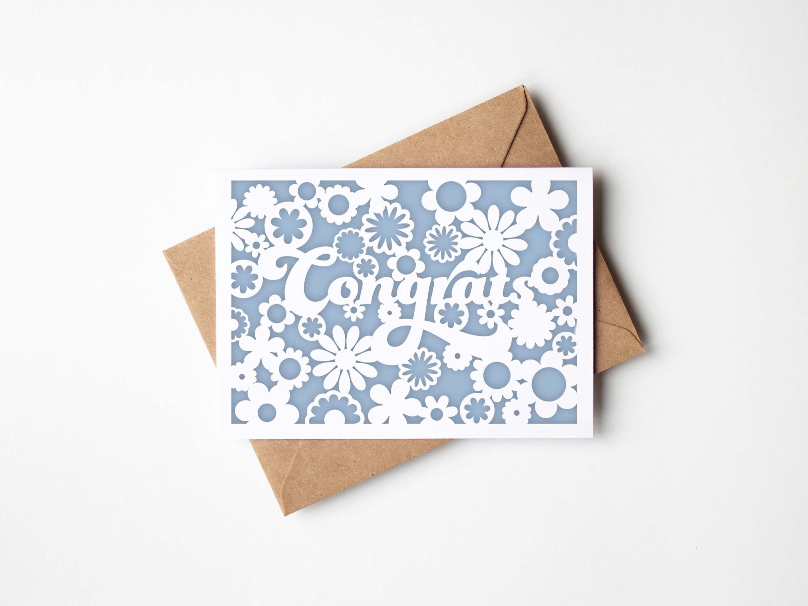 Congrats Card SVG, Retro Flower Congratulations Papercut Greeting Card ...