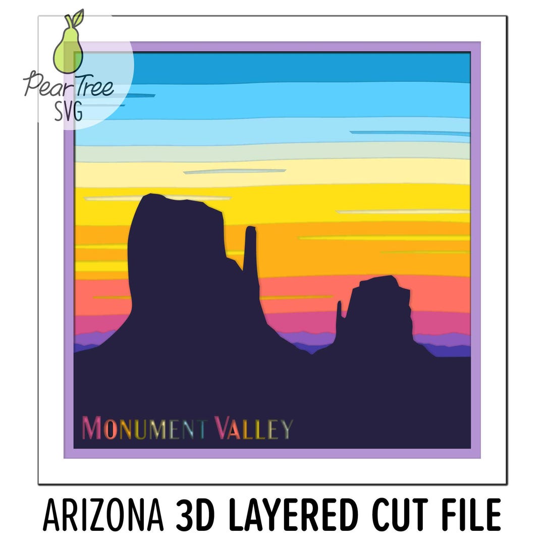 3D Monument Valley SVG, National Park Layered Shadowbox Sunset 70s 80s ...