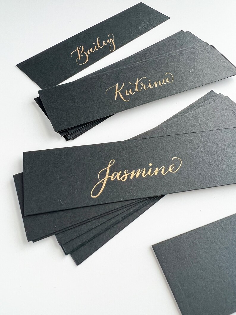 Modern Black Place Cards Black Name Tags Hand Calligraphy Cards for ...