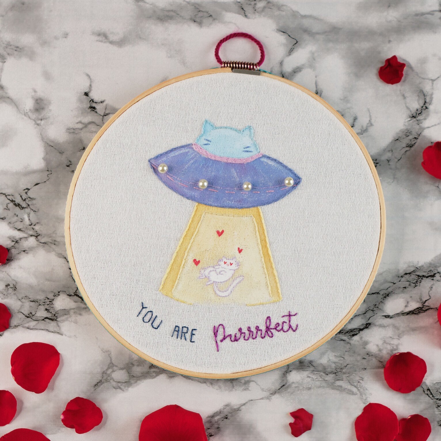 Cat abduction wooden hoop you are purrrfect love of cats | Etsy